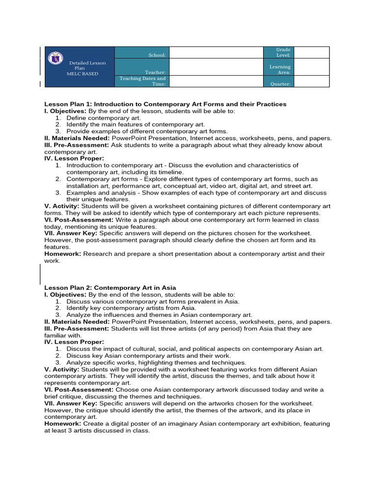 Contemporary Art Education Lesson Plans | PDF | Lesson Plan | Art