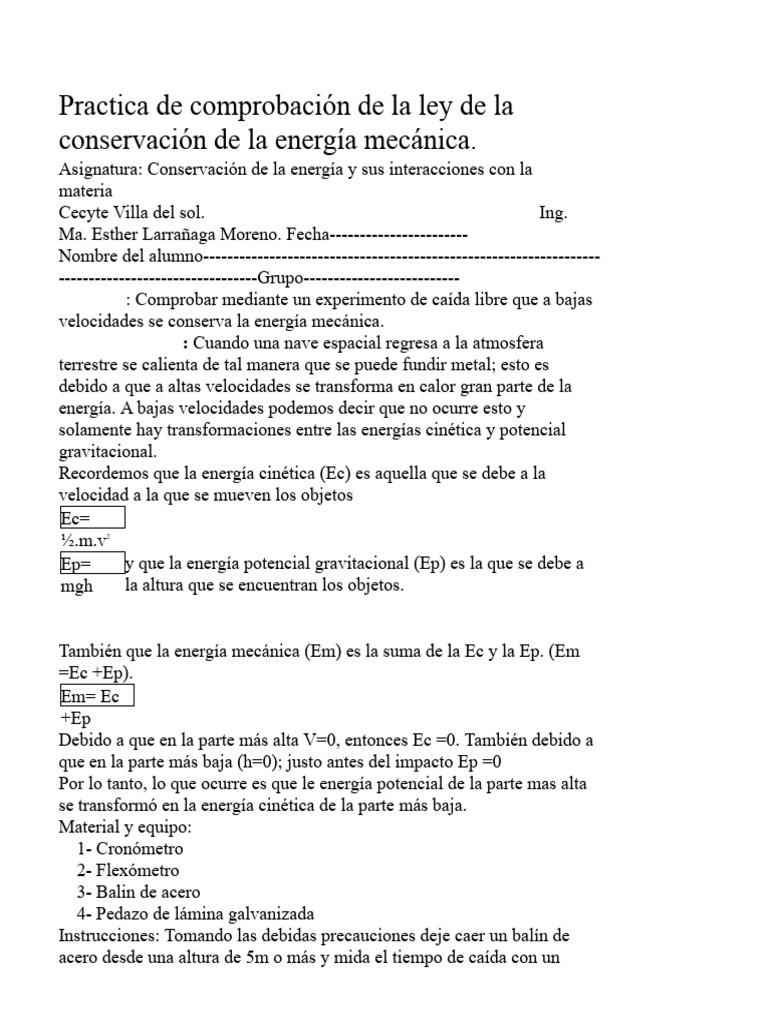 Ley de Conservación de Energía Mecánica | PDF | Gravedad | Energía cinética