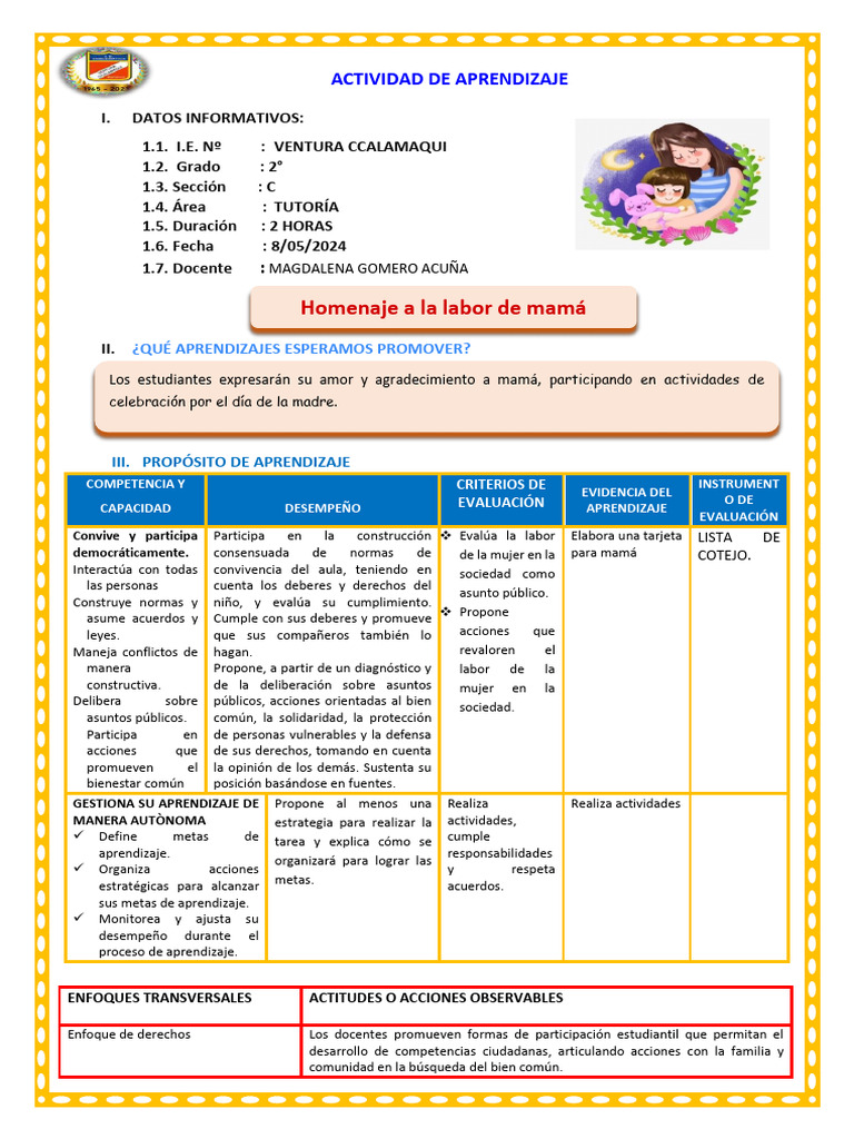 2° SESION TUT. Homenaje A La Labor de Mamá | PDF