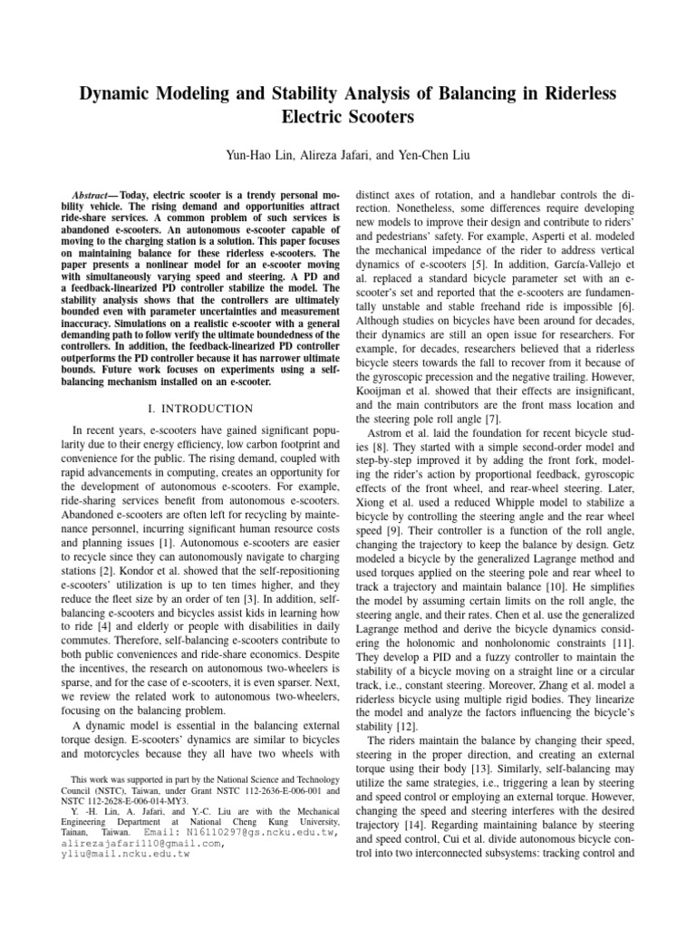 Dynamic Modeling and Stability Analysis of Balancing in Riderless ...