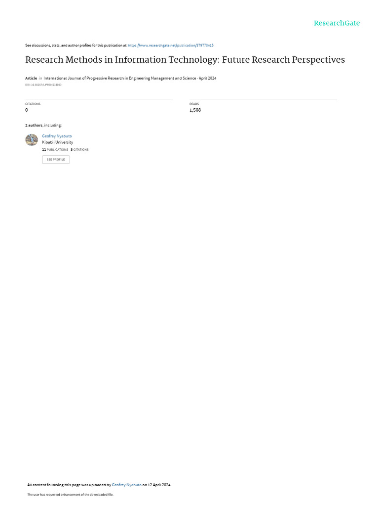 Research Methods in Information Technology Future Research Perspectives ...