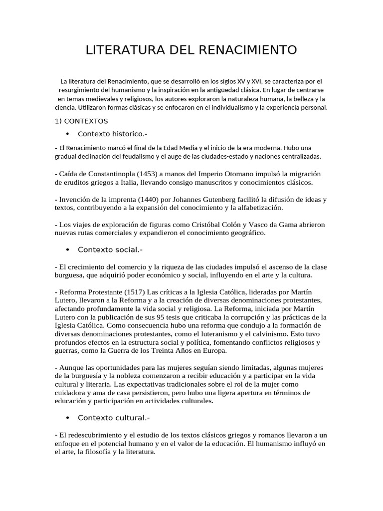 Literatura Del Renacimiento | PDF