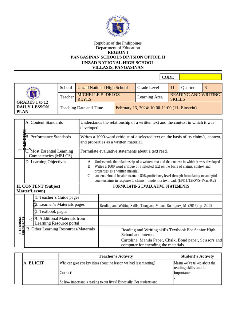 Dll-Cot 3-2022-2023 | PDF