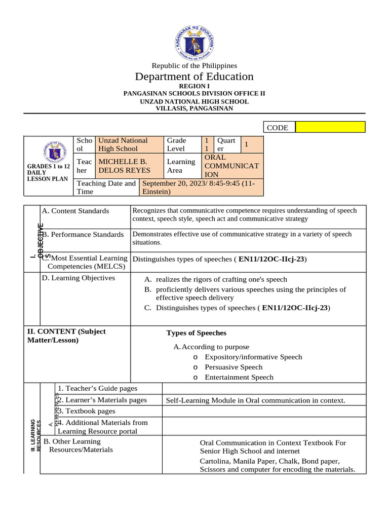 DLL-COT-1-2023-2024 | PDF