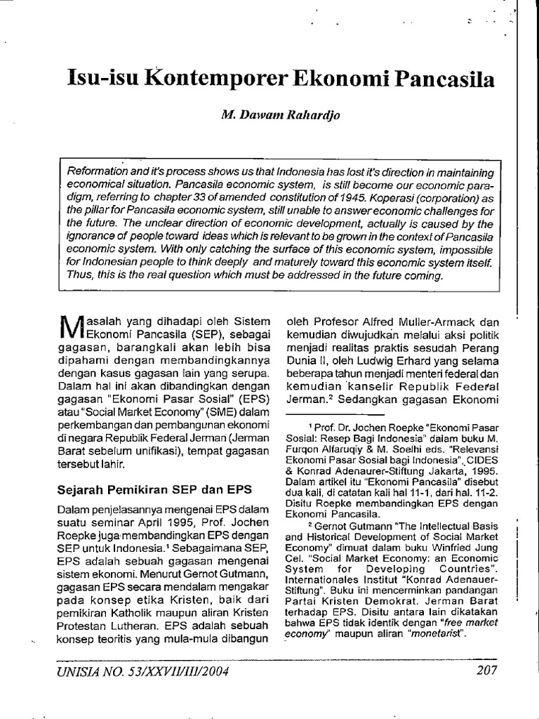 Isu Isu Kontemporer Ekonomi Pancasila (Rahardjo, 2004) | PDF