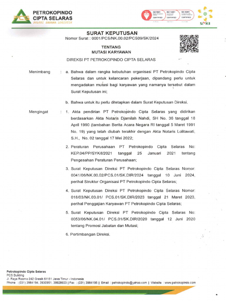 Scan Surat 0001 - PCS - NK.00.02 - PCS09 - SK - 2024 | PDF