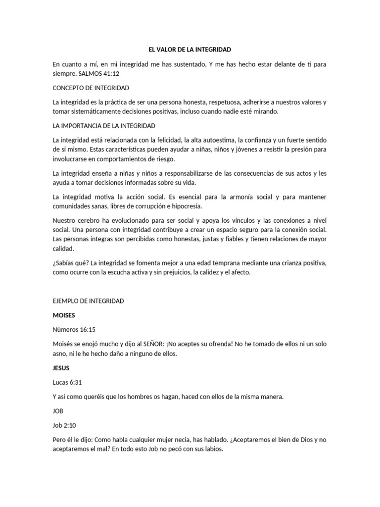 El Valor de La Integridad | PDF