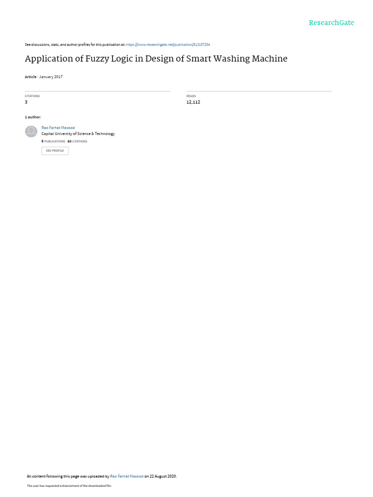 Applicationof Fuzzy Logicin Designof Smart Washing Machine | PDF