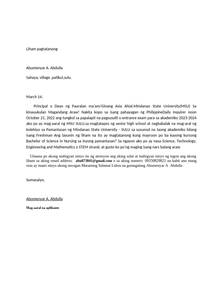 Liham NG Pagtatanung | PDF