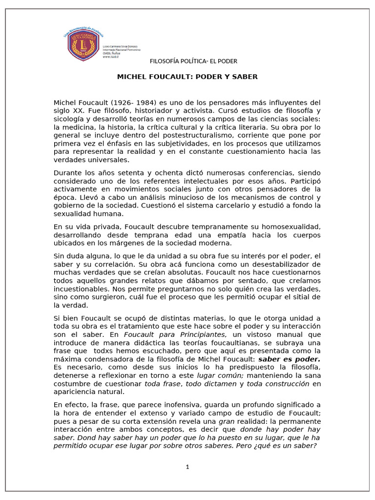 GUIA_1_MICHEL_FOUCAULT_PODER_Y_SABER | PDF