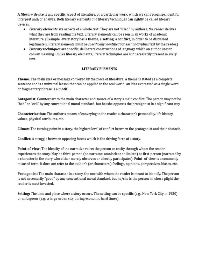 Literary Devices, Elements, Techniques For Analysis (F2020) | PDF ...