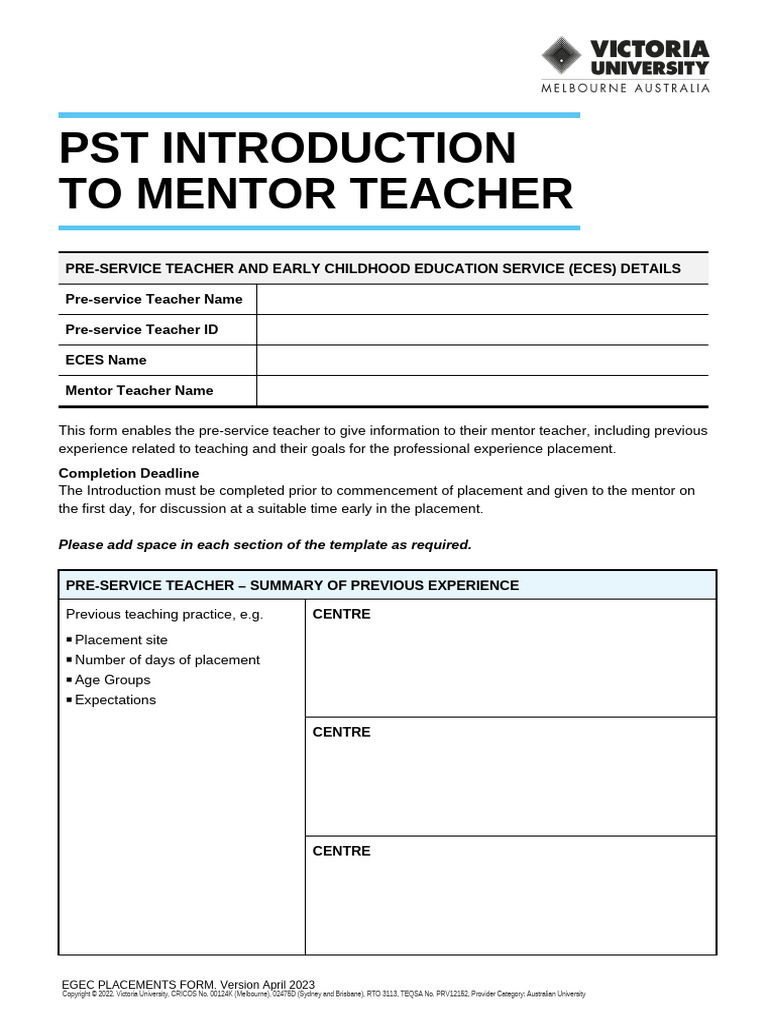 PST Introduction To Mentor Teacher1 | PDF