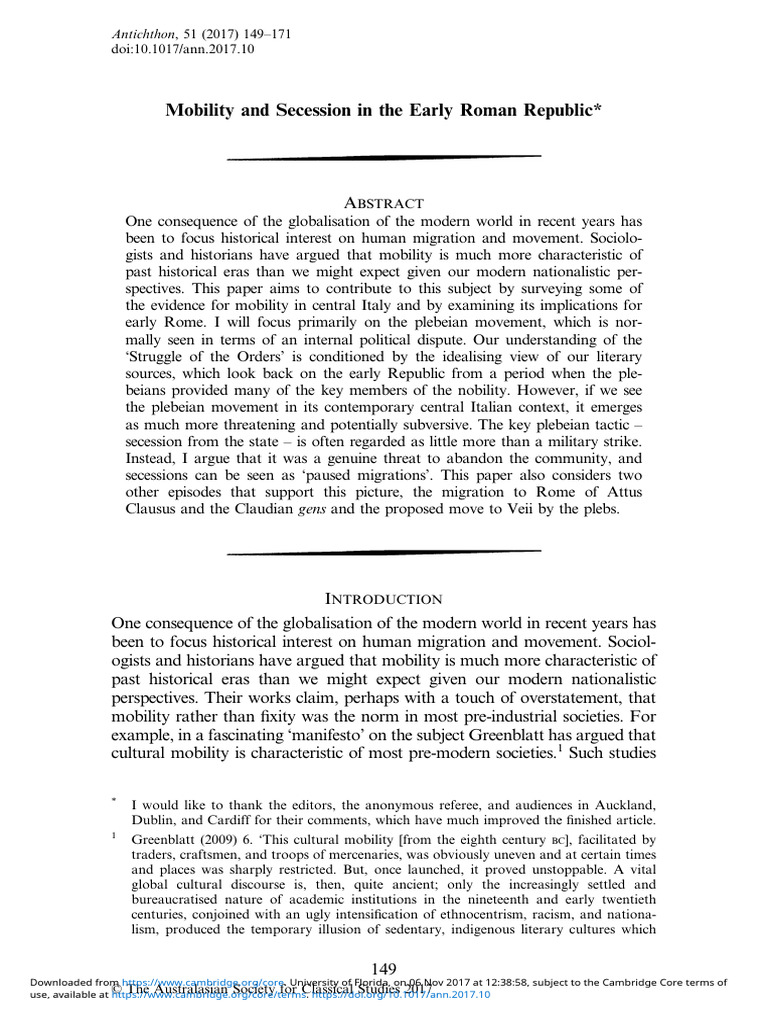 BRADLEY - Mobility and Secession in The Early Roman Republic 2017 | PDF ...