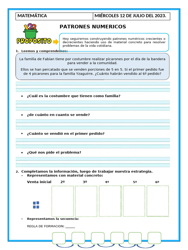 Ficha Mat Patrones Numericos | PDF