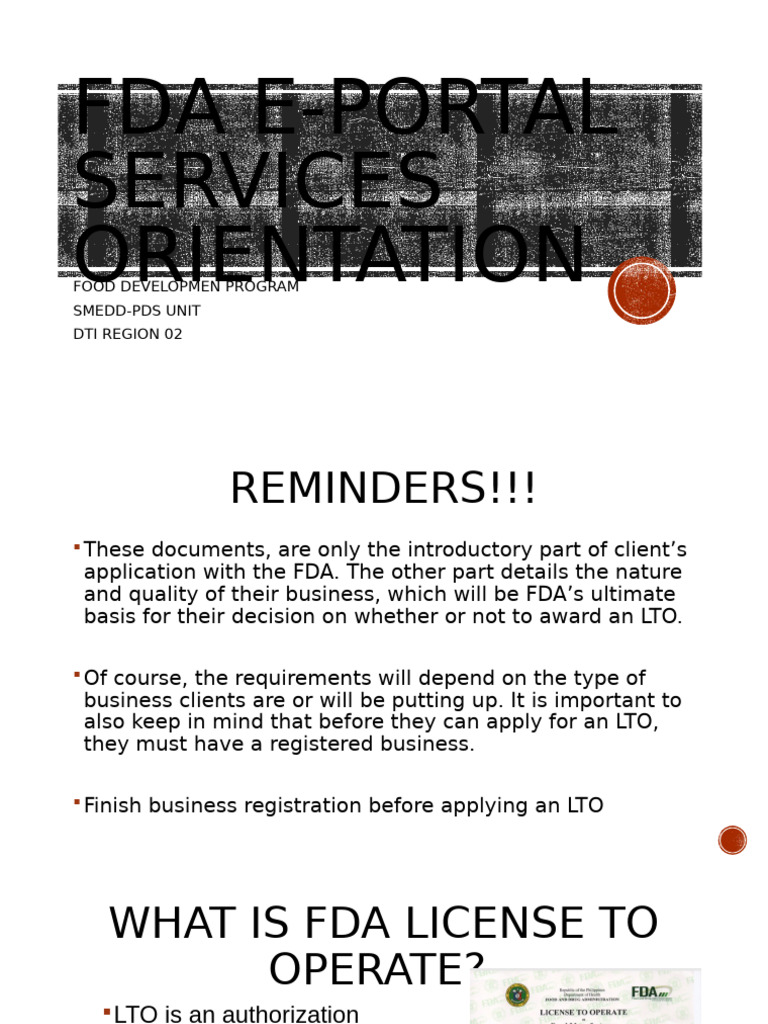 FDA E-portal - Orientation and Simulation | PDF