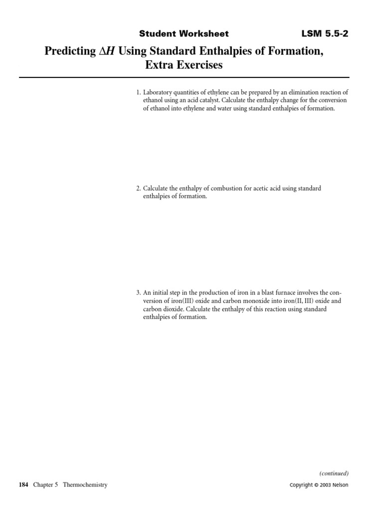 Standard Enthalpies of Formation | PDF