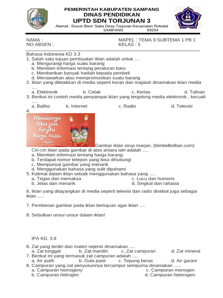 Soal PH Tema 9 Subtema 1 | PDF