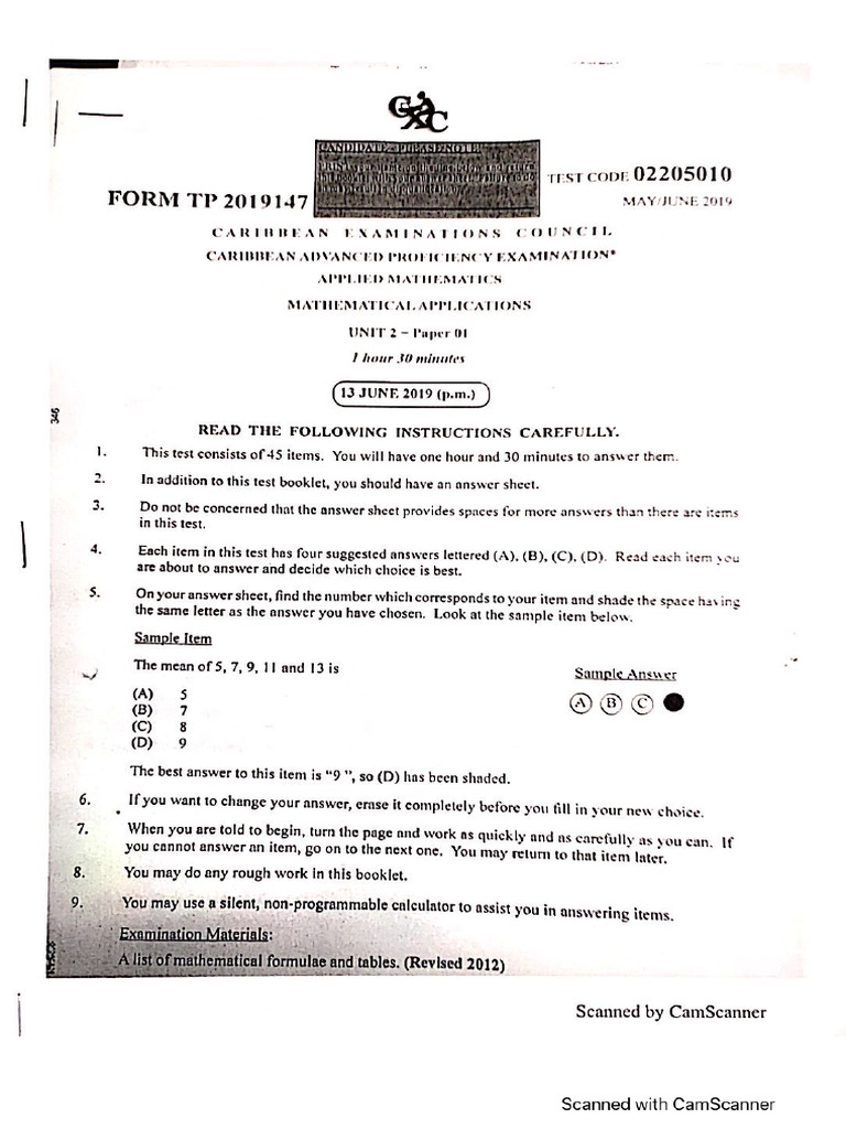 Applied Maths 2019 U2 P1 | PDF