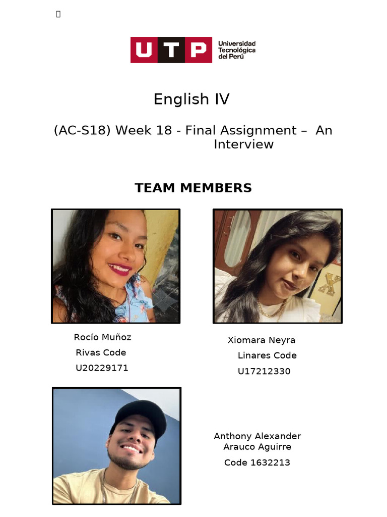 (AC-S18) Week 18 - Final Assignment An Interview (Part 2) (PROY) | PDF