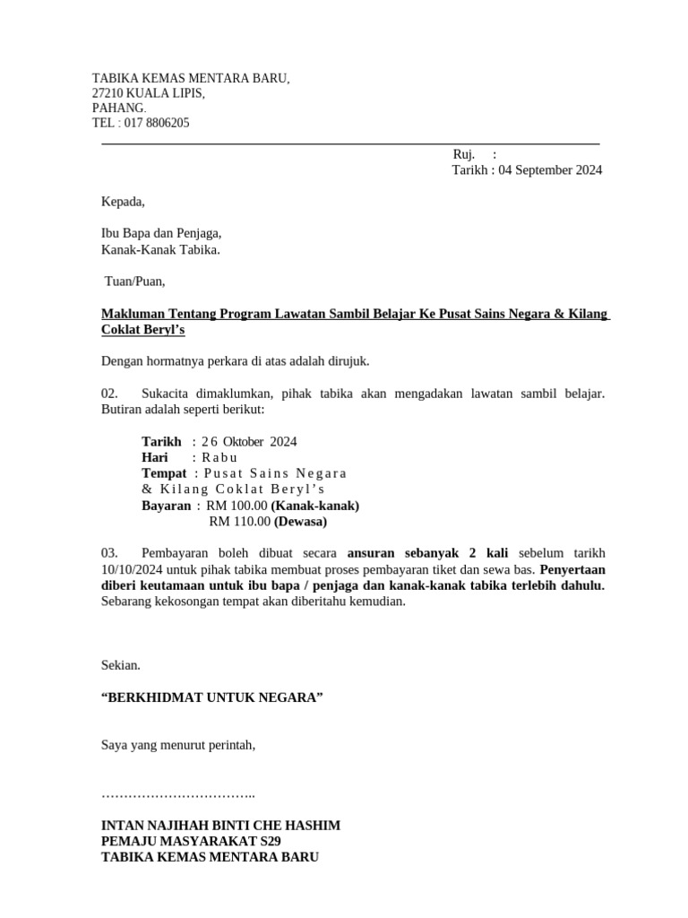 Surat Makluman Ibu Bapa PDF Free | PDF