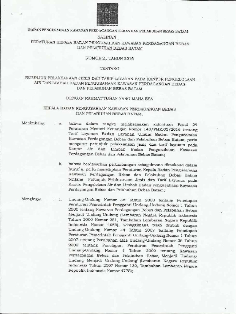 Perka Nomor 21 Tahun 2016 - Petunjuk Pelaksanaan Jenis Dan Tarif ...