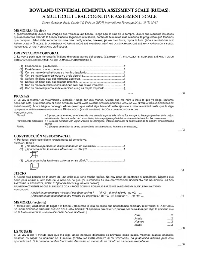 ROWLAND UNIVERSAL DEMENTIA ASSESMENT SCALE (1) | PDF