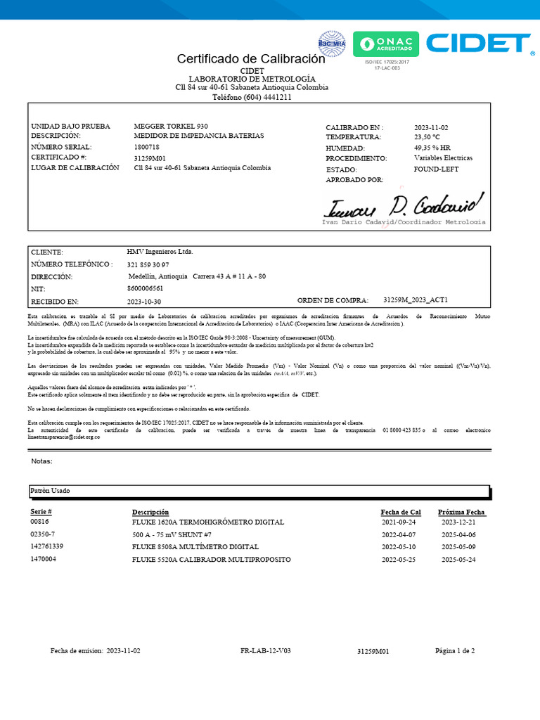 Certificado_31259M01 Torkel 930 2 | PDF