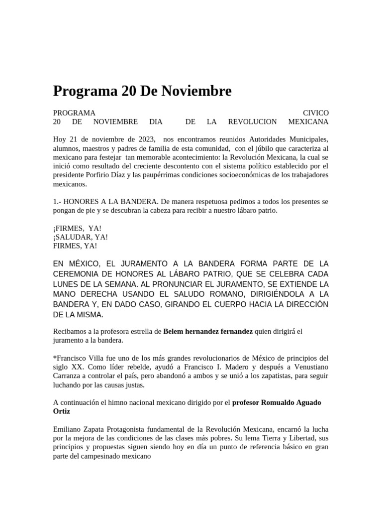 Programa del 20 de Noviembre 2023 | PDF | Military Of Mexico | Social Science