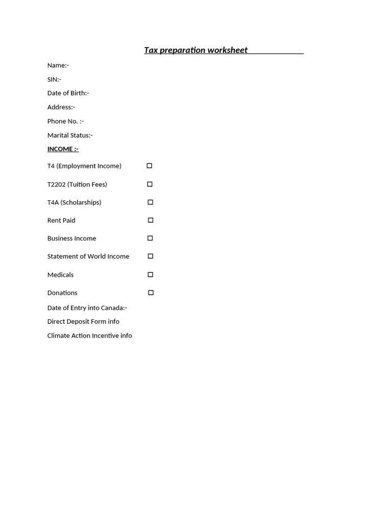 Tax Preparation Worksheet Returns 2021 | PDF