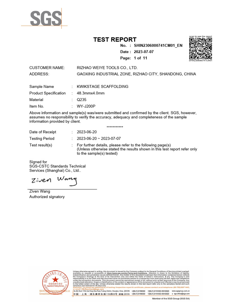Scaffolding Test Report AS | PDF