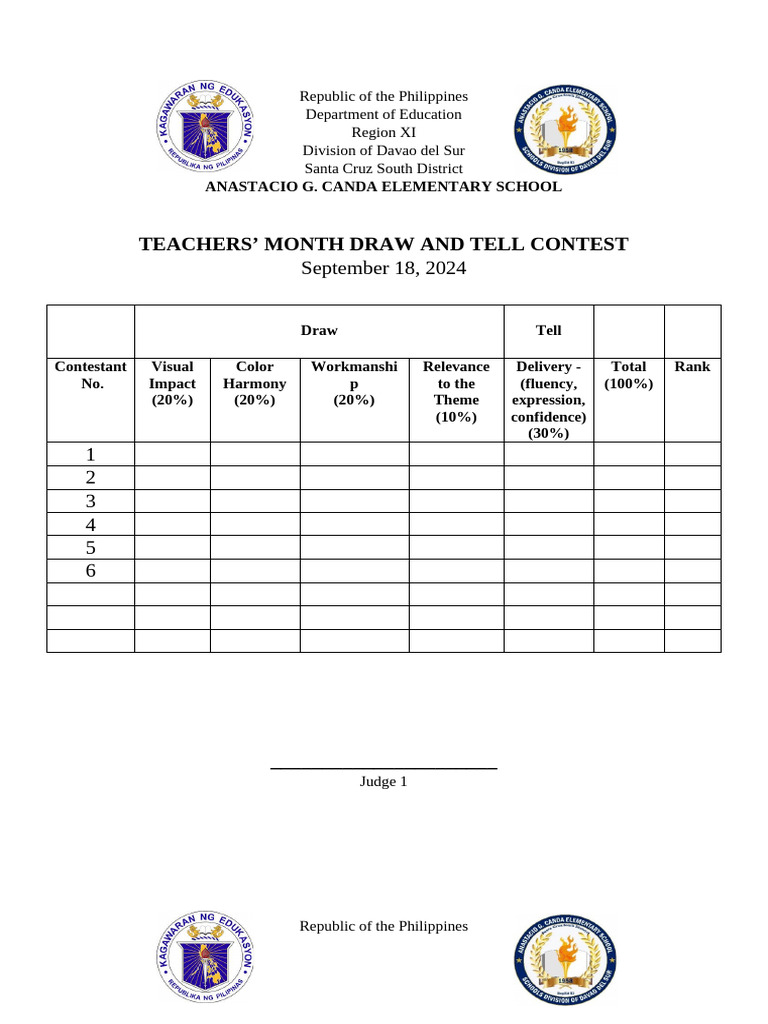 DRAW AND TELL CONTEST JUDGE PAPER | PDF