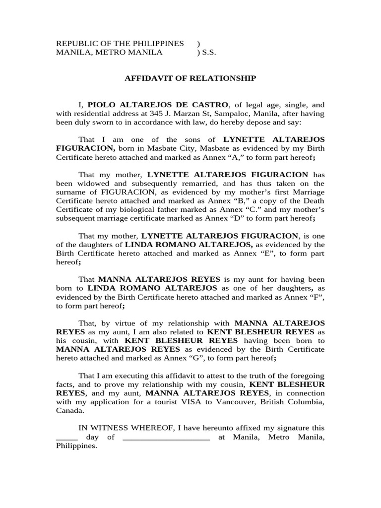 Affidavits of Relationship | PDF | Law