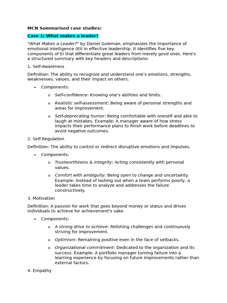 MCN Summarised case studies | PDF