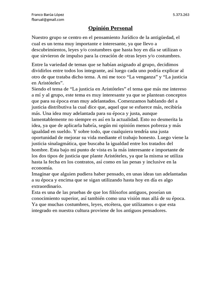 Opinión Personal - Franco Barúa López | PDF