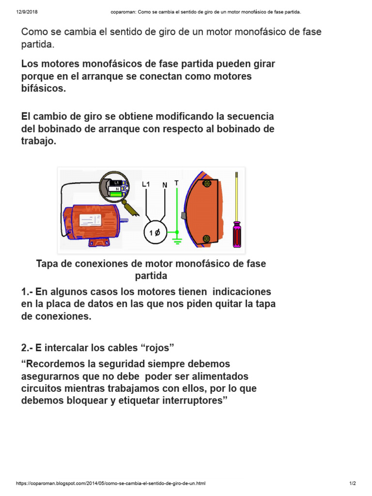 Coparoman - Como Se Cambia El Sentido de Giro de Un Motor Monofásico de Fase Partida | PDF
