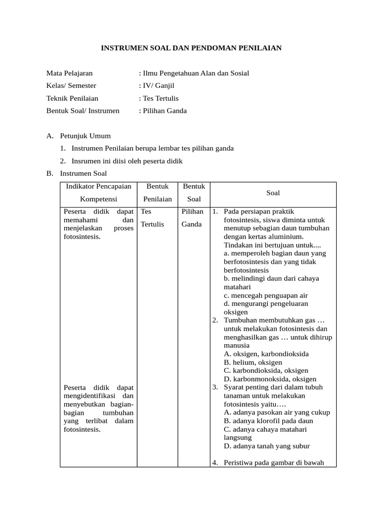 Instrumen Soal Dan Pendoman Penilaian | PDF