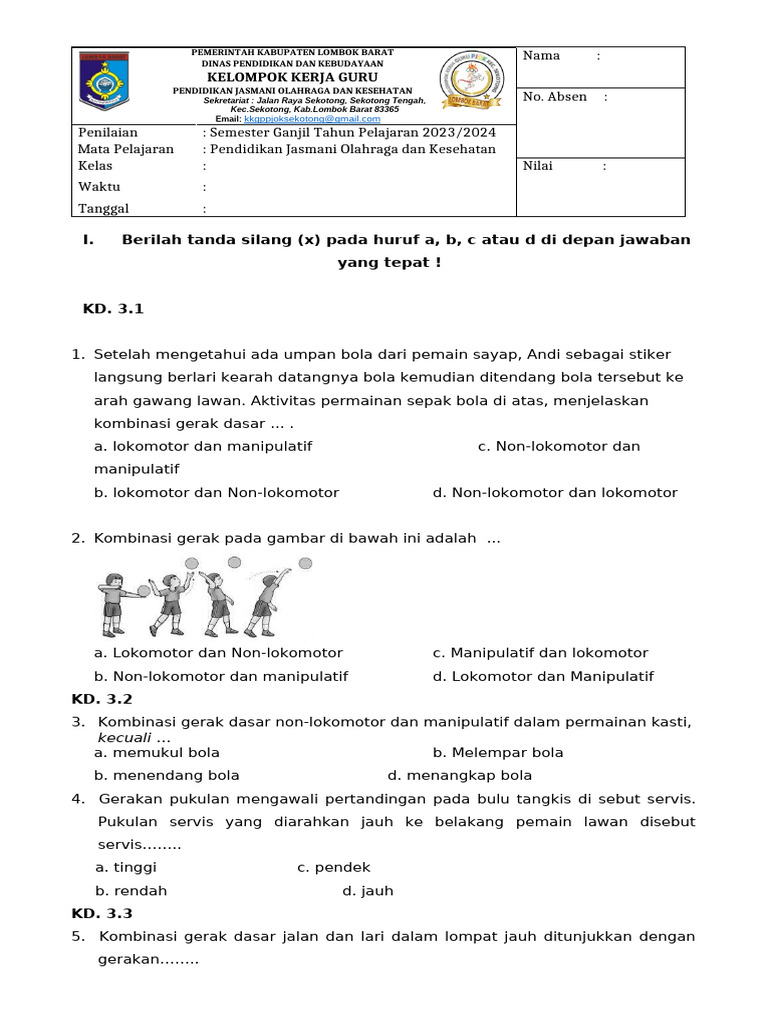 Soal Pas I Pjok SD Kls 5 | PDF