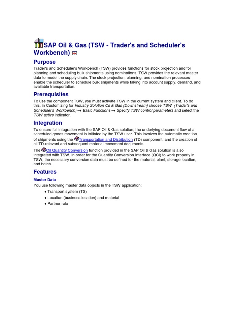 SAP Oil & Gas (TSW - Trader's and Scheduler's Workbench) | PDF | Sap Se ...