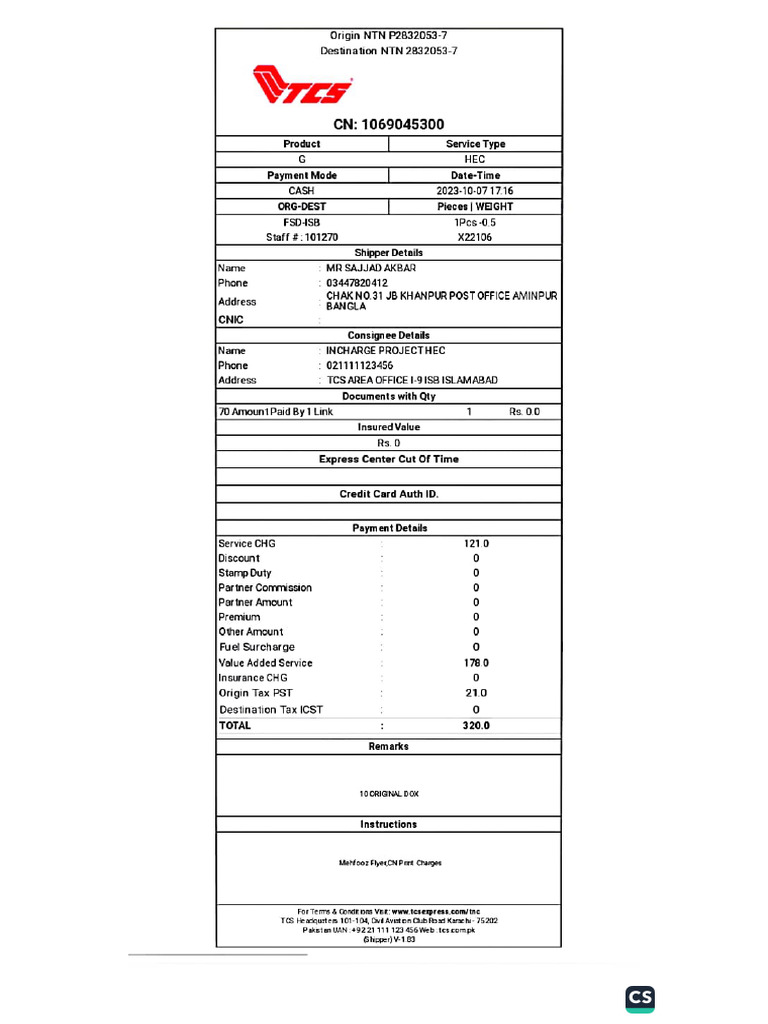 TCS Fee Receipt | PDF