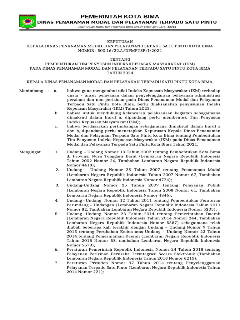 SK TIM PENYUSUN IKM 2024 - | PDF