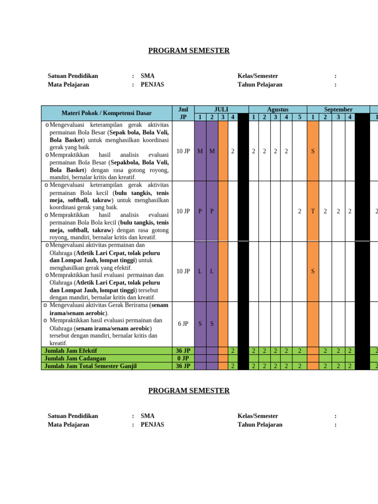 Program Semester Pjok X | PDF
