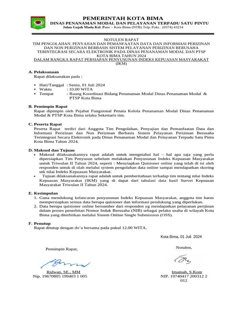 NOTULEN RAPAT IKM BR | PDF