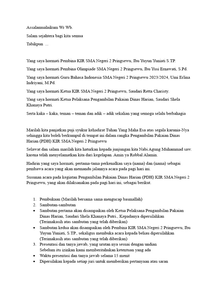 Teks MC Pengambilan PDH | PDF