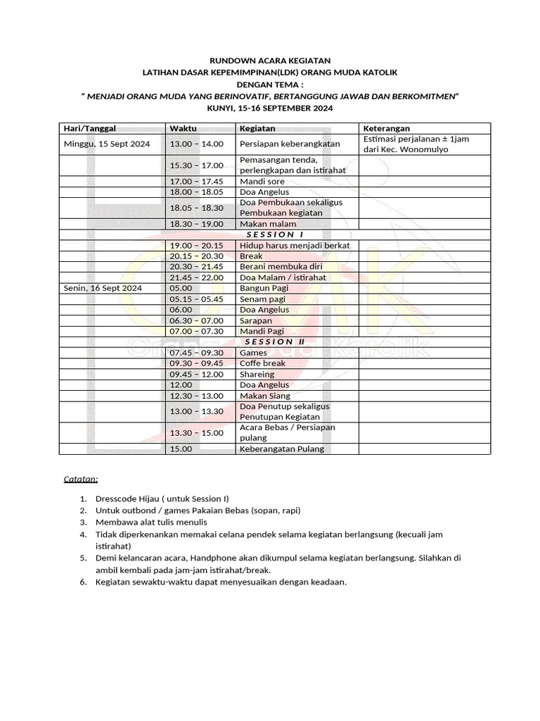 Rundown Acara Kegiatan LDK | PDF