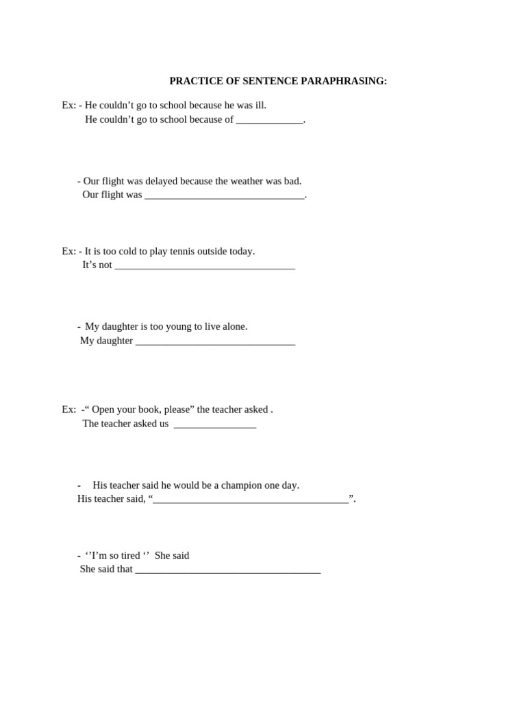 Practice of Sentence Paraphrasing | PDF