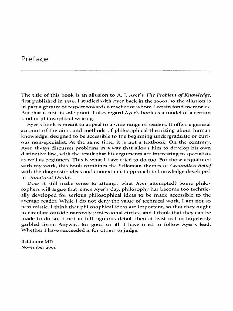 Problems of Knowledge a Critical Introduction to Epistemology | PDF