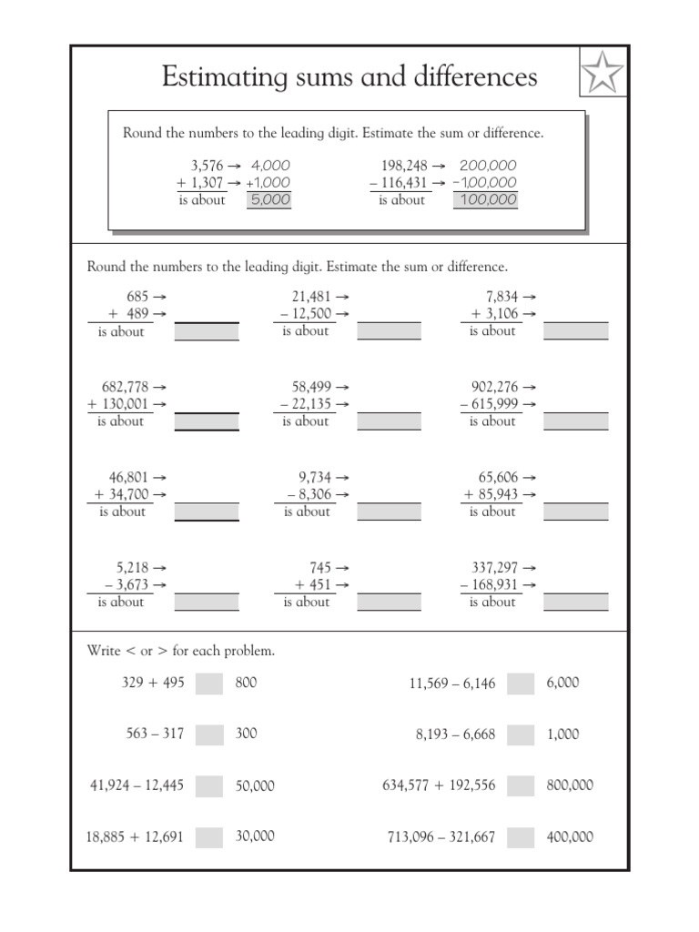 Estimating Sum And Difference Pdf