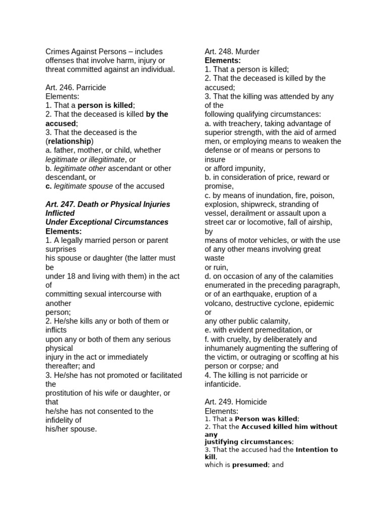 Crimes Against Persons | PDF