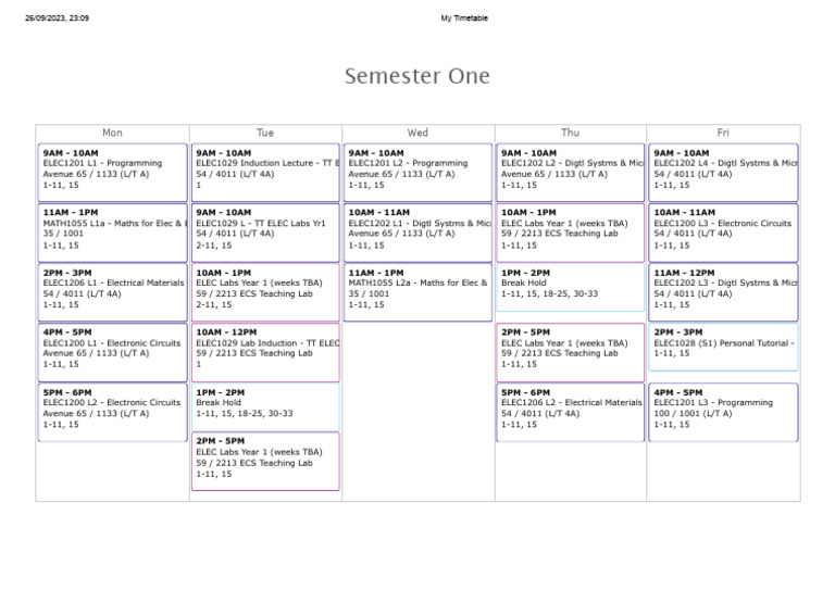 Uni Timetable 2023-24 | PDF
