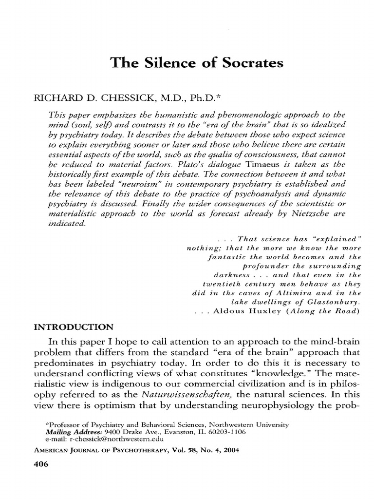 Chessick 2018 The Silence of Socrates | PDF | Psychoanalysis | Philosophy